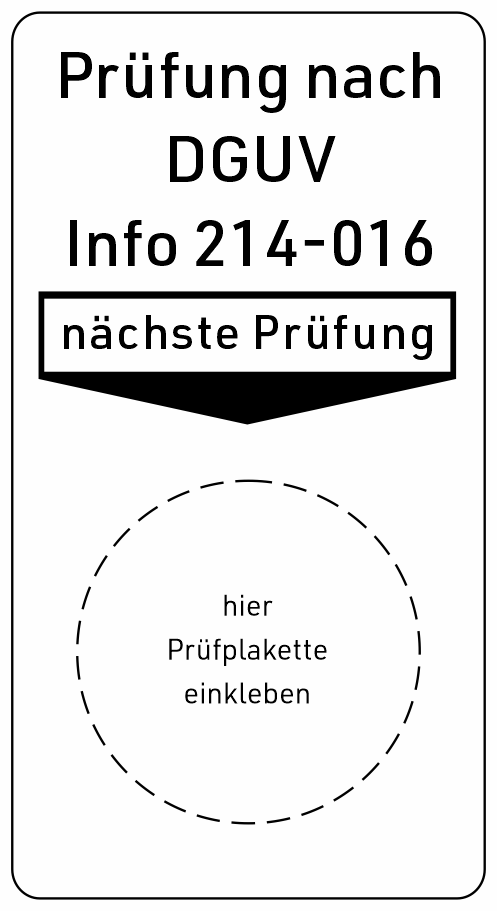DREKO PRÜFPLAKETTEN - Grundplakette DGUV Info 214-016