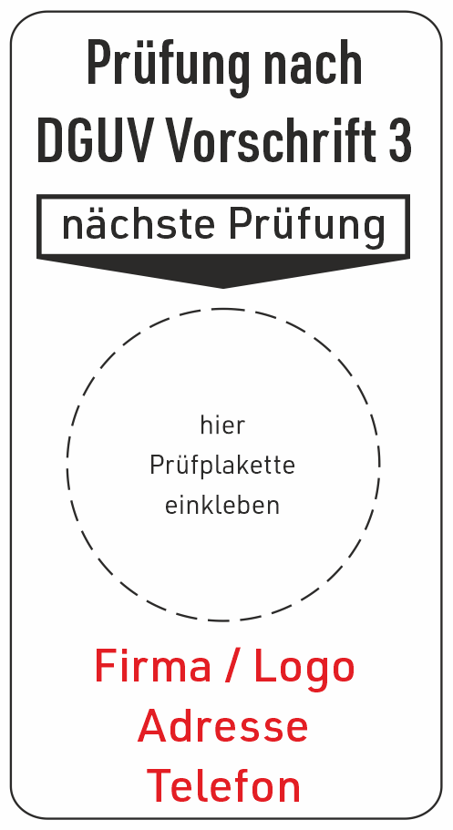 DREKO PRÜFPLAKETTEN - Grundplakette DGUV Vorschrift 3